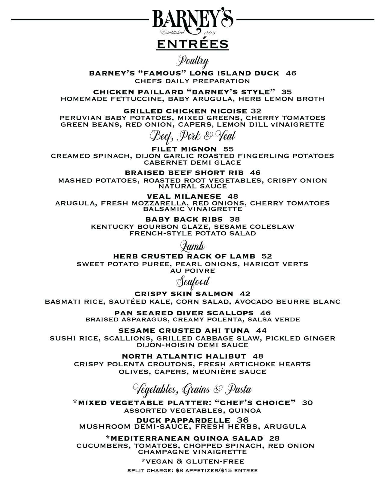 Food Menu | Barney's in Locust Valley, NY